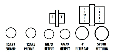 Prowess Amplifiers - Gretsch - Schematics - Gretsch 6149 - Tube layout
